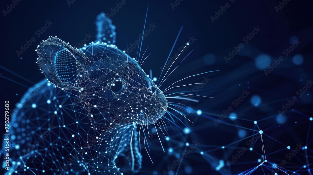 Mouse made from points and lines on dark blue background, rodent ...