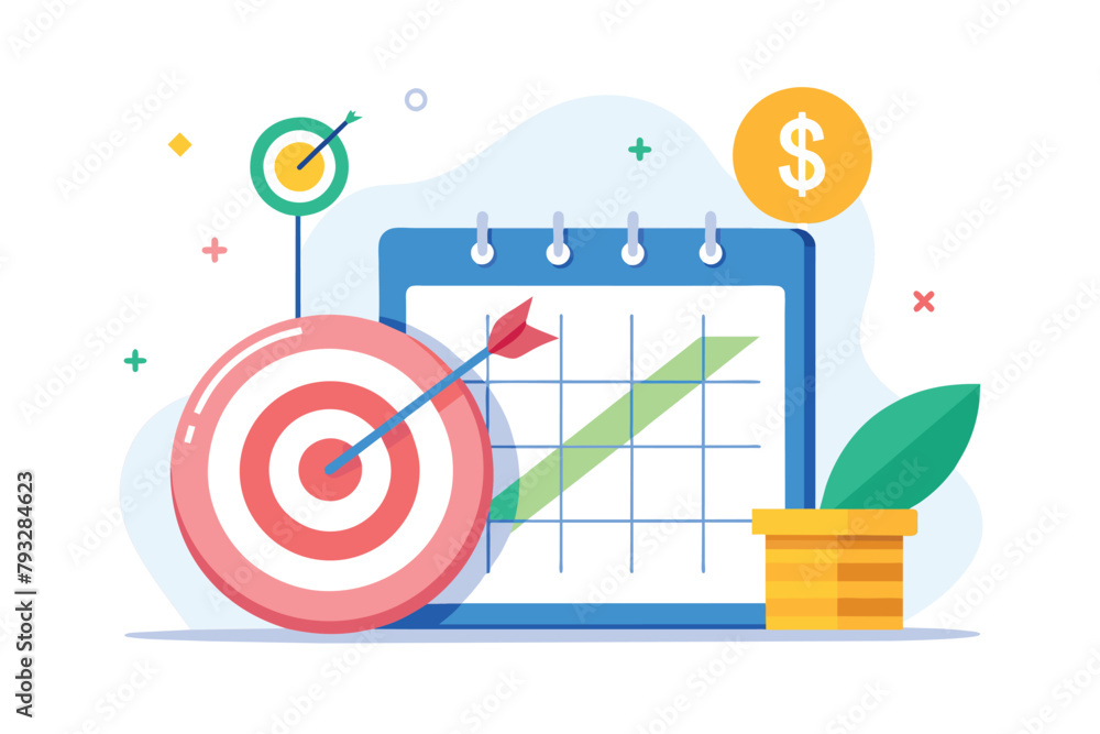 A calendar marked with a dart hitting a target, symbolizing goal ...
