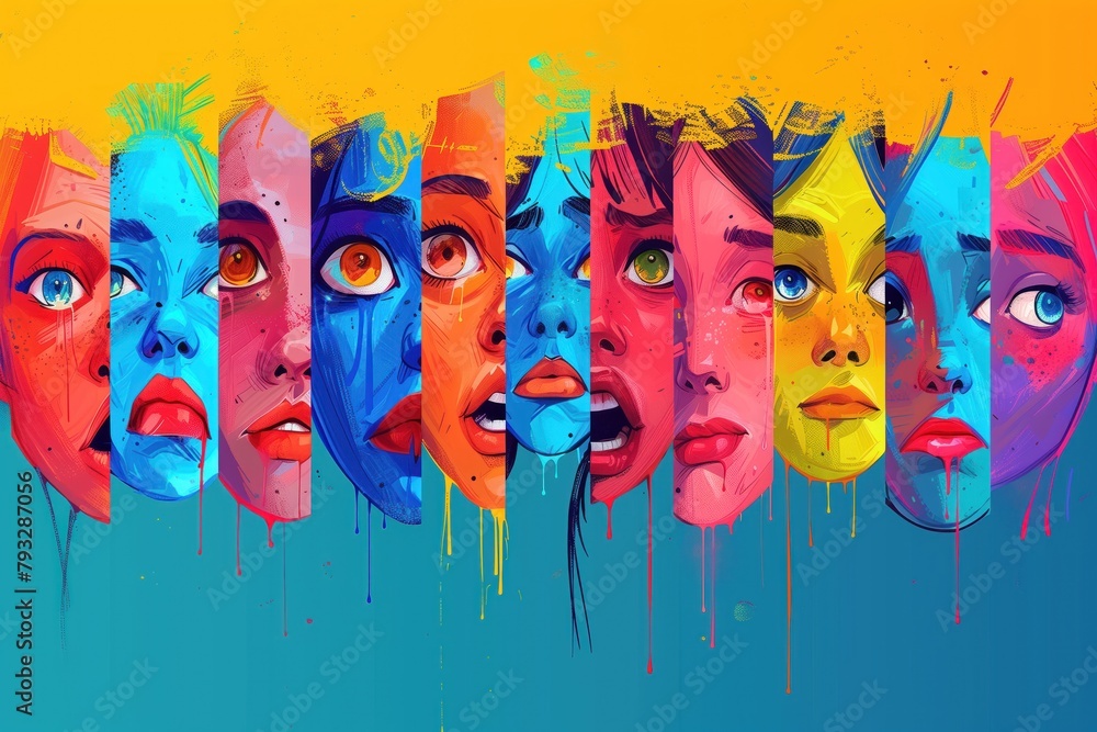 Female emotions of unhappy. Grief stages. Psychological collage: Eleven ...