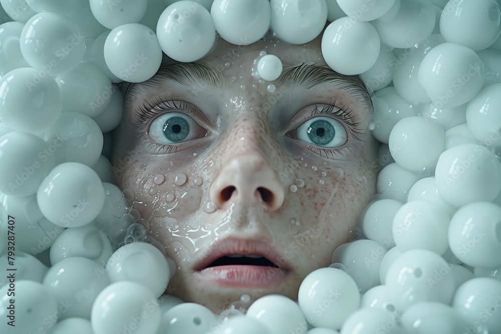 Scared person with psychological disorder OCD. The face is close up ...