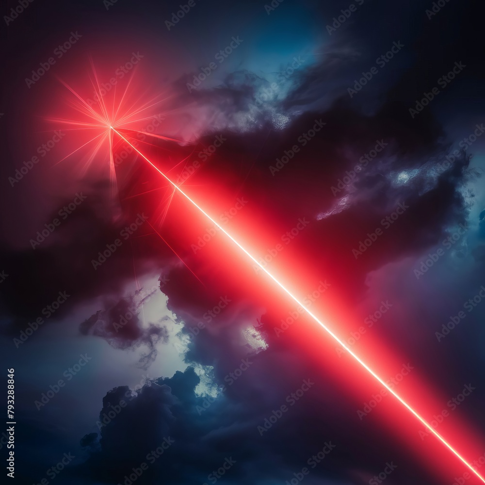 Red Laser Beam Through Dark Cloudy Sky, Taking out air crafts and ...
