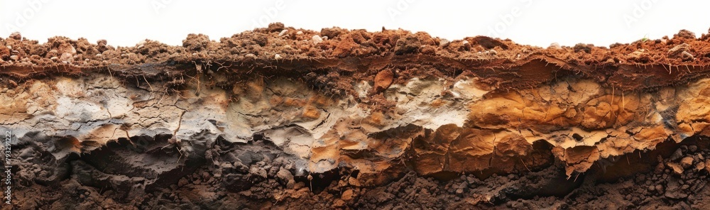This is a cross-section of soil layers showing different colors and ...
