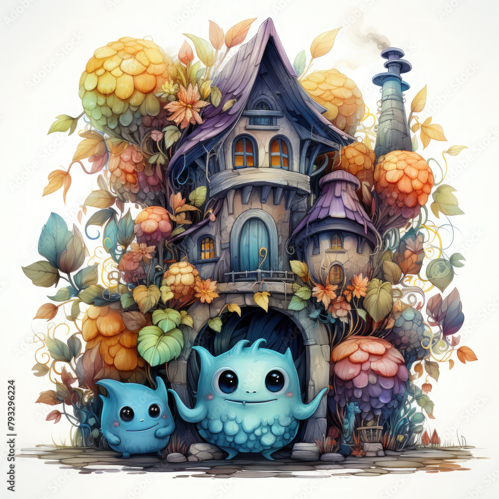 Watercolor monster house vector, clipart Illustration, Generative Ai ...