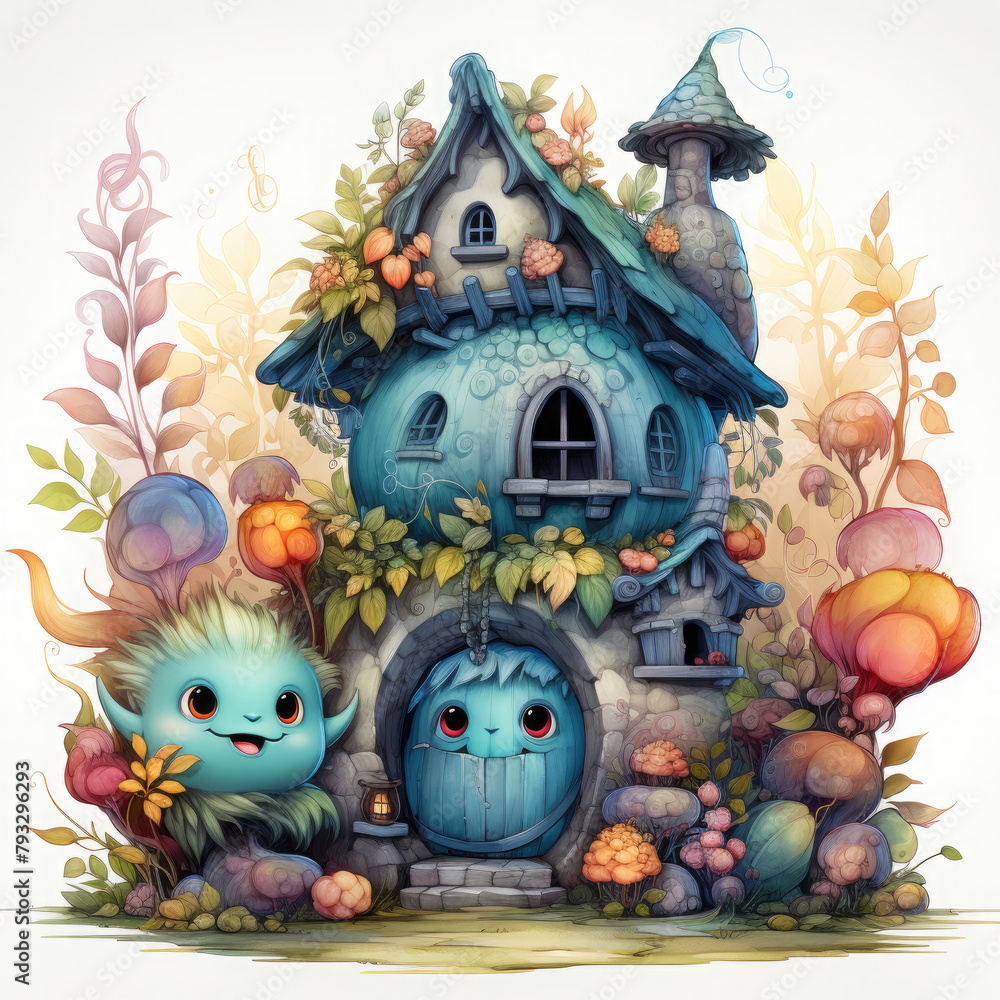 Watercolor monster house vector, clipart Illustration, Generative Ai ...
