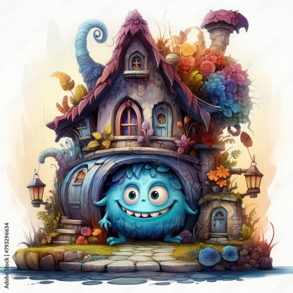 Watercolor monster house vector, clipart Illustration, Generative Ai ...