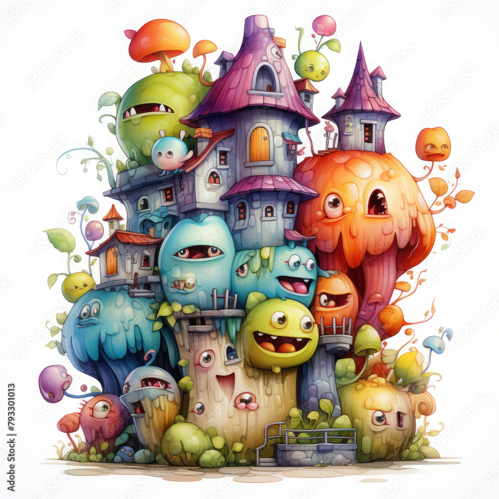 Watercolor monster house vector, clipart Illustration, Generative Ai ...