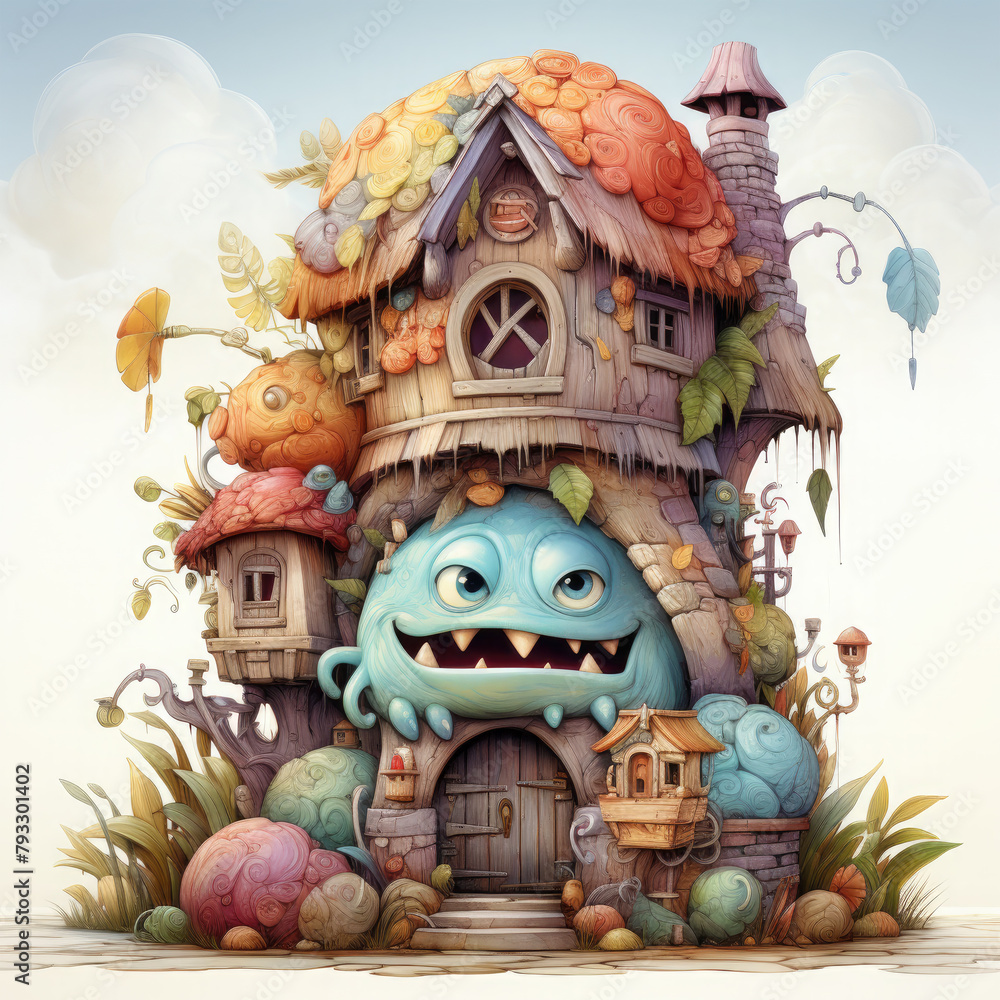 Watercolor monster house vector, clipart Illustration, Generative Ai ...