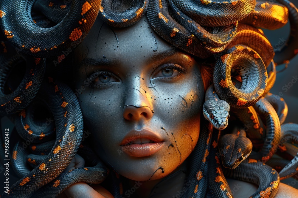 Snake Woman: the Gorgon Medusa in Greek mythology, represented as a ...