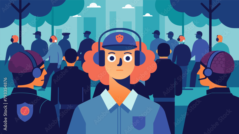 Security personnel wearing headsets that monitor and track brain ...