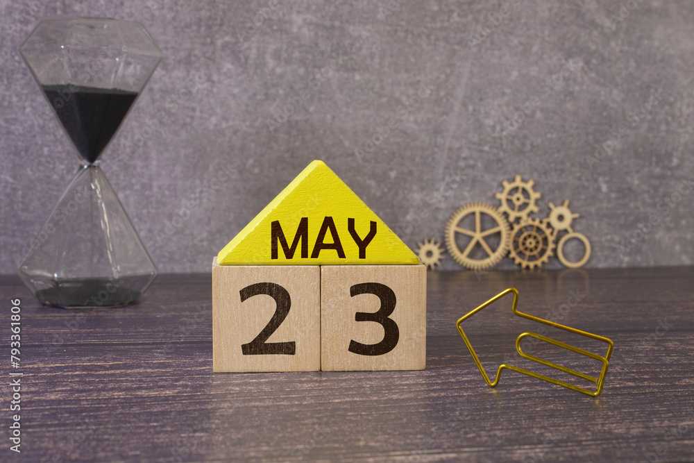 23 May text with blackboard background for calendar. And may is the ...