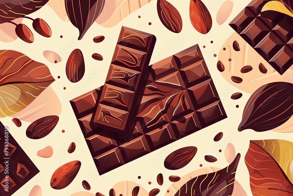 This rich illustration features sumptuous chocolate bars and cocoa ...