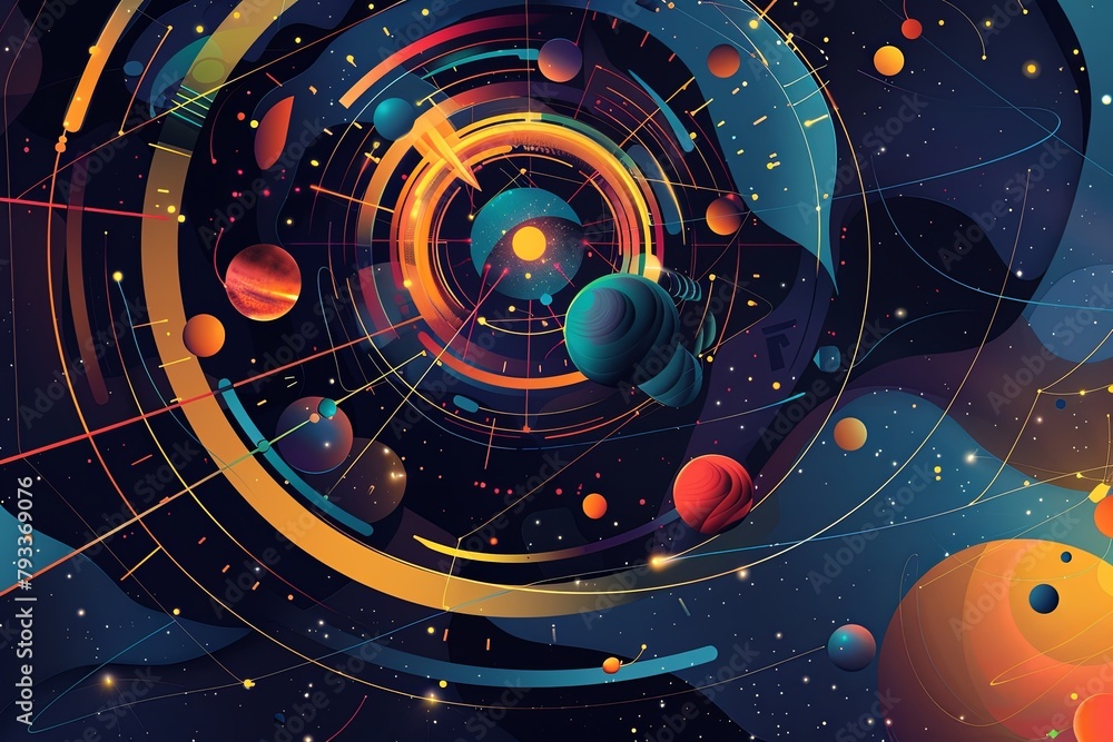 An artistic representation of planets aligning in orbits, suitable for ...