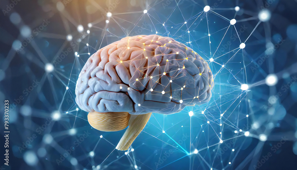 Image of human brain with neural network and nodes. artificial ...
