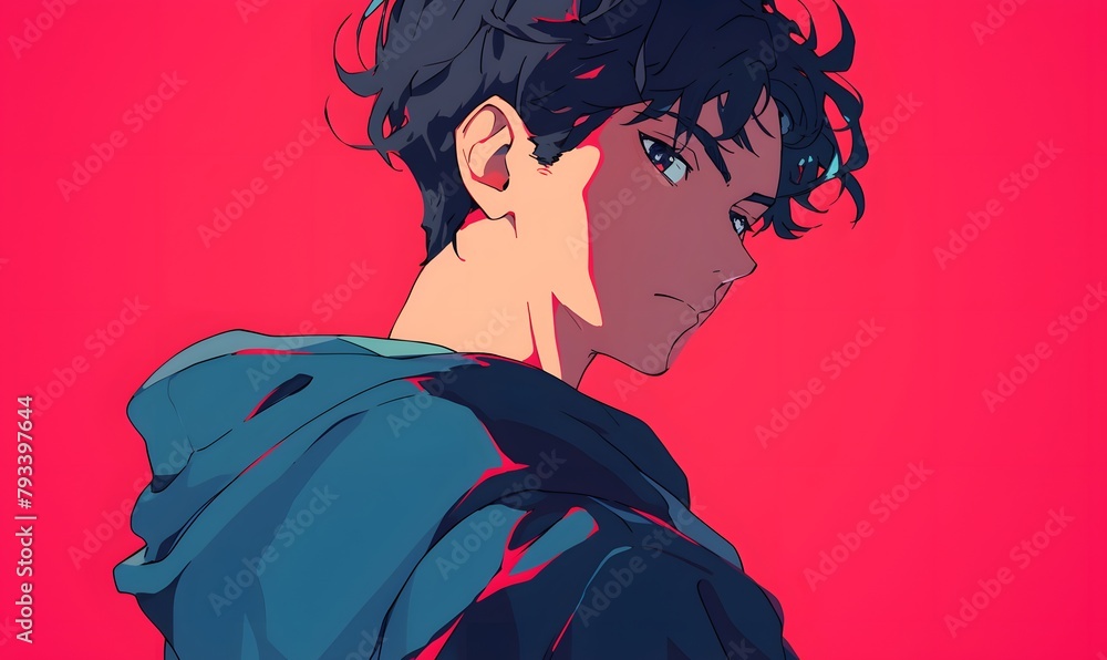 anime style. anime young man on a simple one color background ...