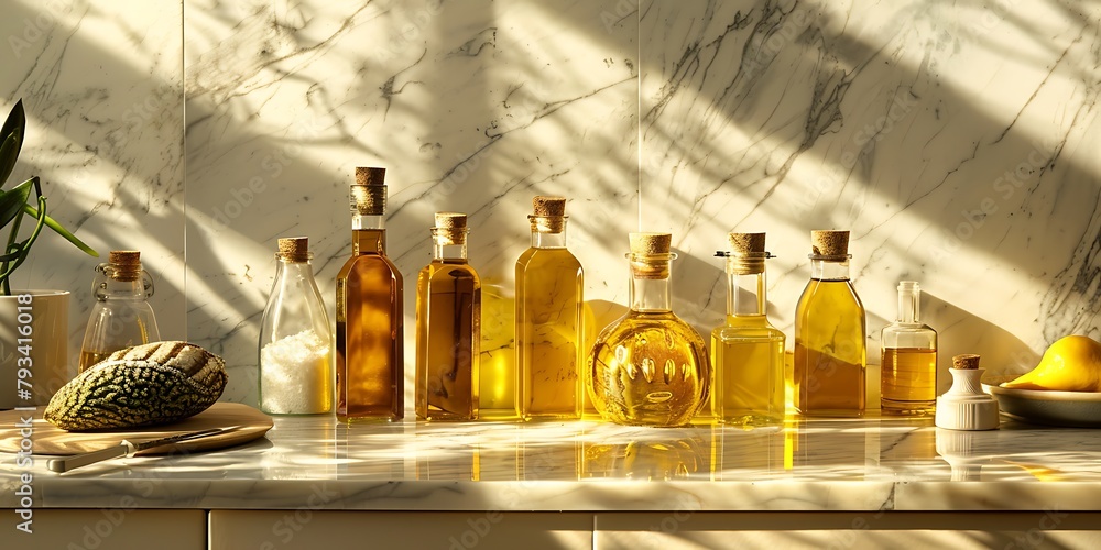 high-resolution photograph featuring various types of cooking oils and ...