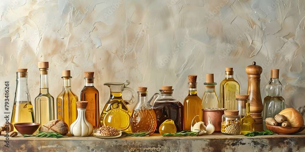 high-resolution photograph featuring various types of cooking oils and ...