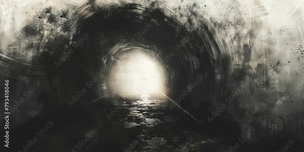 Despair: The Dark Tunnel and Dim Light - Visualize a dark tunnel with a ...