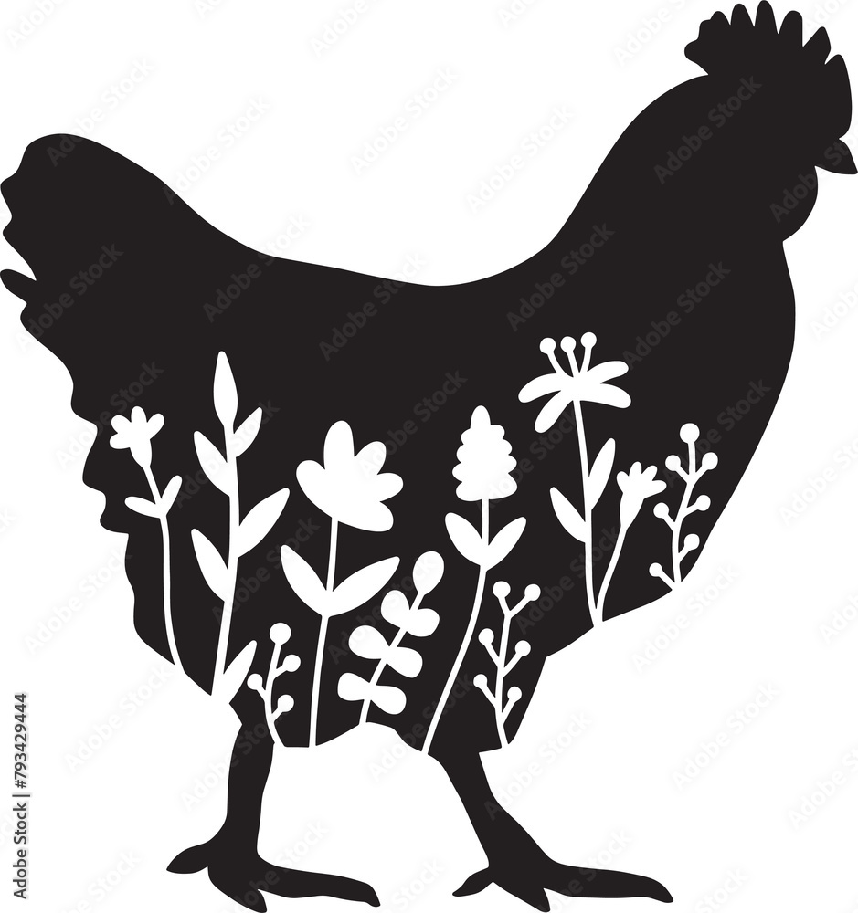 Floral Chicken Svg Chicken With Flowers Svg Chicken Floral Svg Floral Chicken Vector Chicken