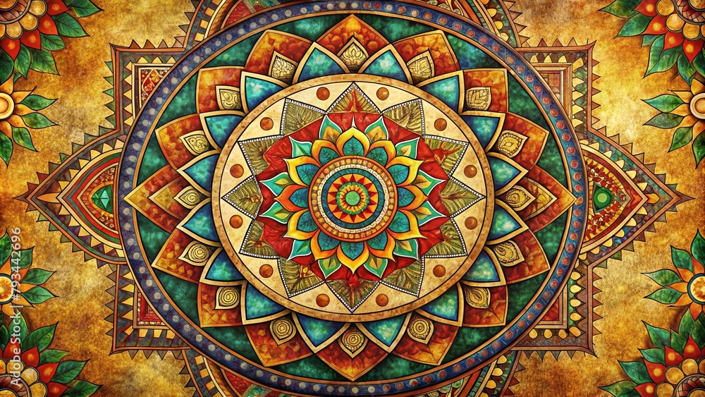 mandala colorful vintage art, ancient Indian vedic background design ...