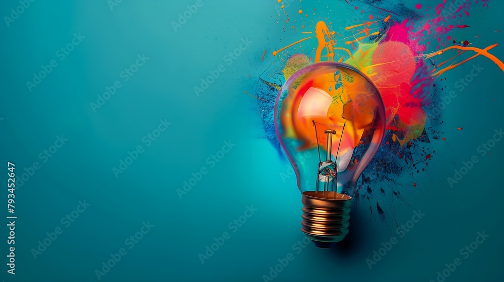 brightly colored light bulb splashes splatters blue background stunning ...