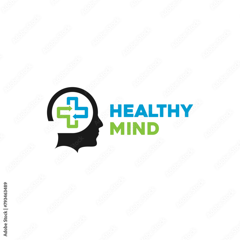 Healthy Mind Mental Health Human Head Medical Cross Logo Vector icon ...
