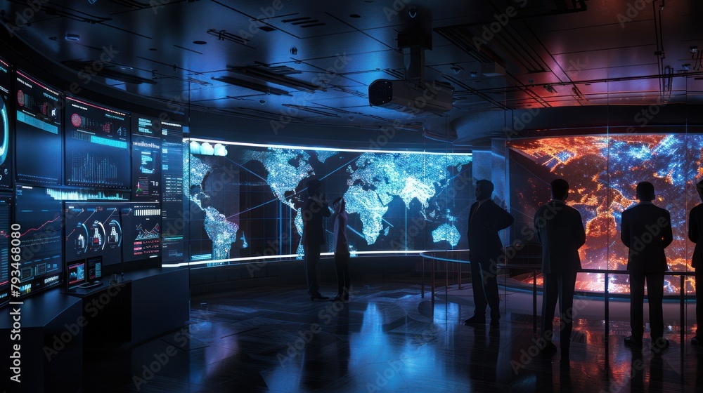 A cyber security operations center with live attack maps and threat ...