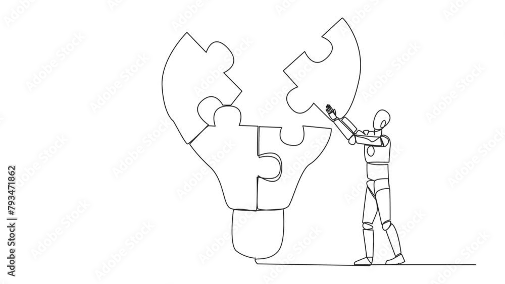 Animation of a single continuous line drawing two robots work in teams to complete a lightbulb ...