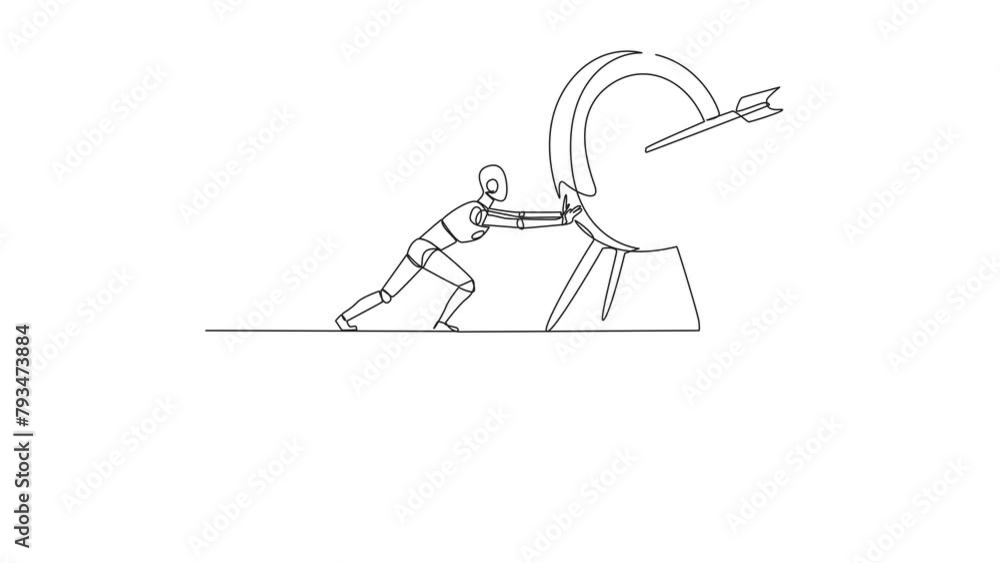 Animated self drawing of single one line drawing robot pushes the large ...
