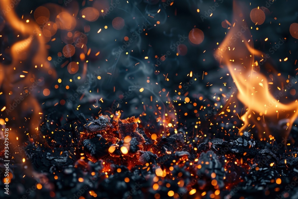 Fire embers particles over black background. Fire sparks background ...