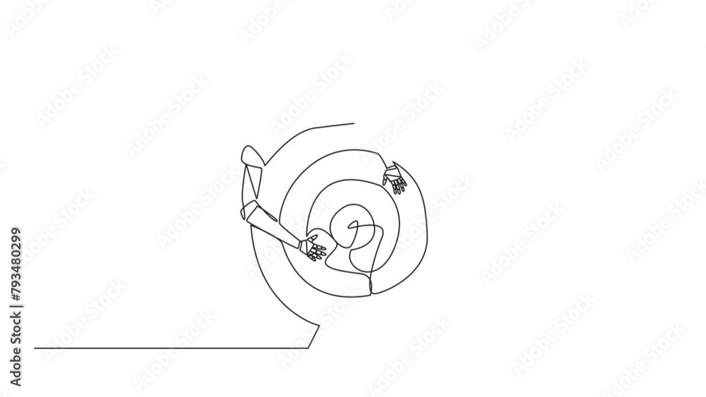 Animation of single one line drawing robot hugging arrow board target ...