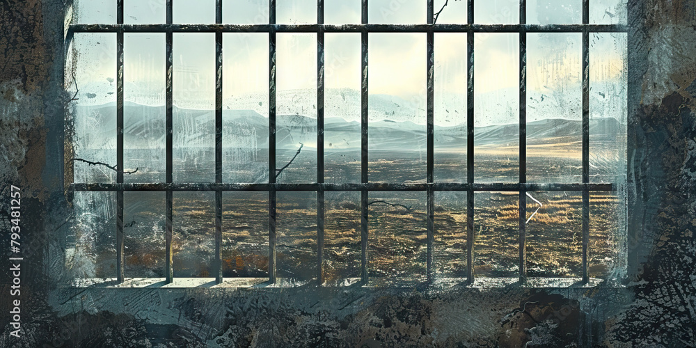 Isolation: The Barred Window and Desolate Landscape - Imagine a barred ...