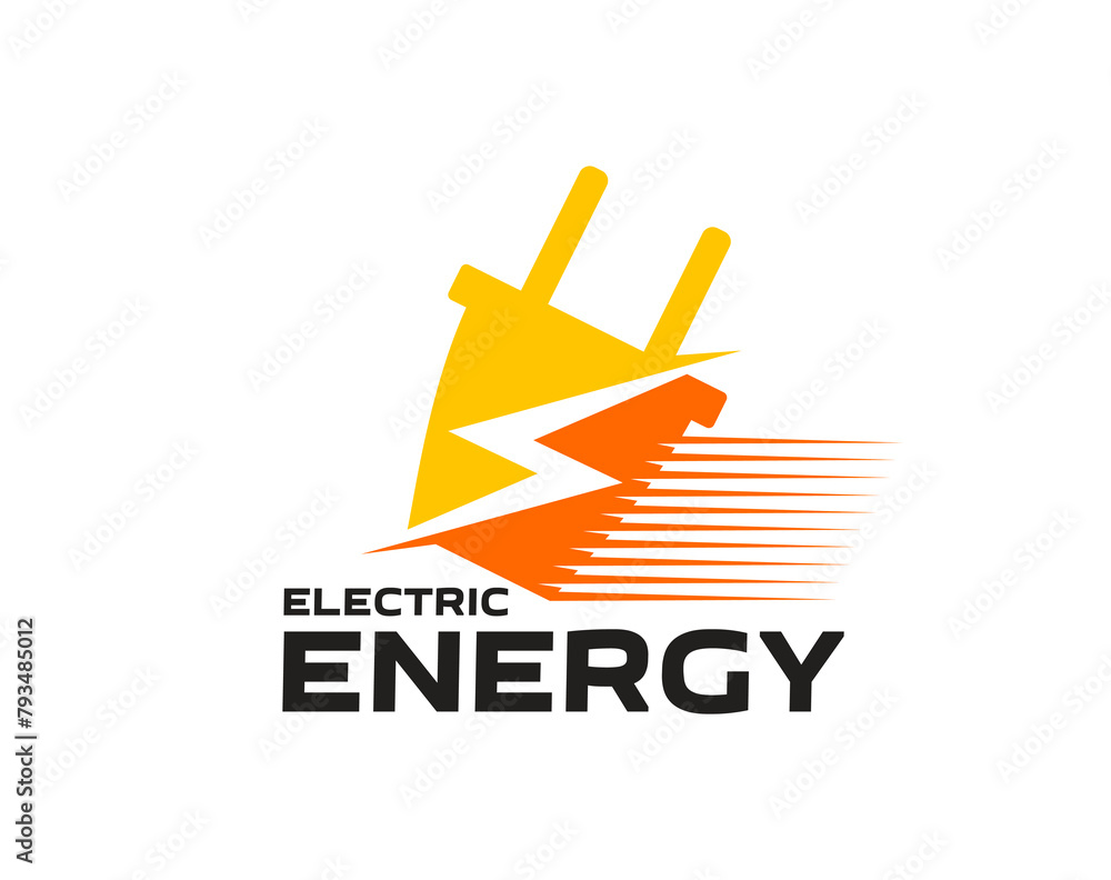 Electric energy icon featuring stylized plug merging into a dynamic ...