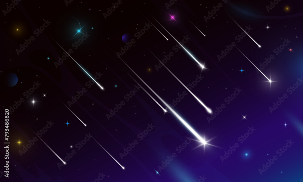 Vetor do Stock: Shooting sky stars with trails, falling space comets ...