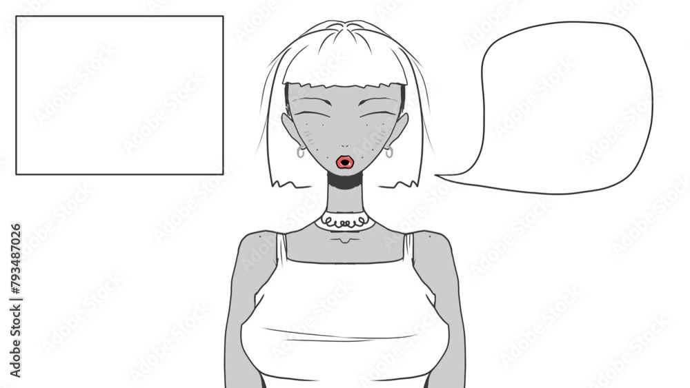 Animation of a female character talking. The cartoon imitates a news ...