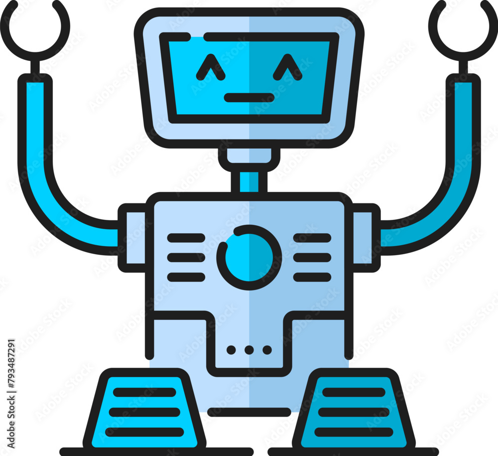 Humanoid robot, alien retro droid, game futuristic virtual bot outline color icon. Humanoid bot ...