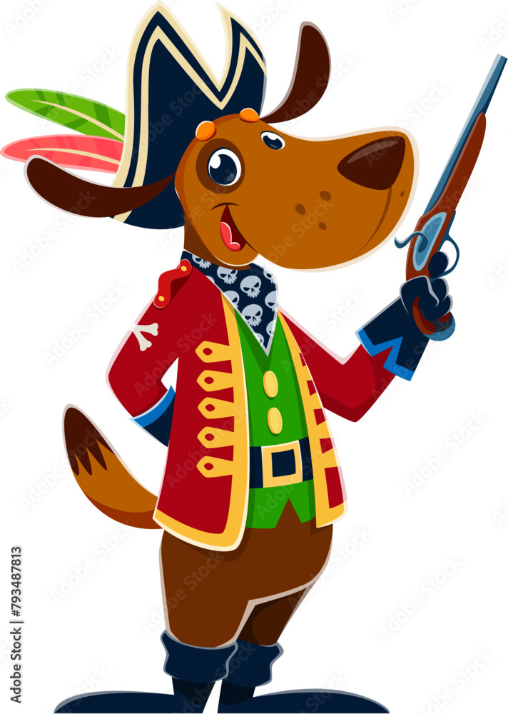Cartoon dog animal pirate captain character, corsair seaman. Isolated ...