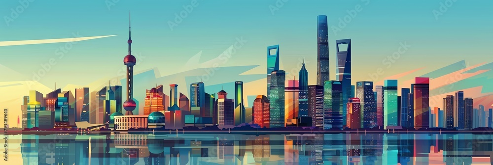 Beautiful template showcasing a modern city with layers of architecture ...