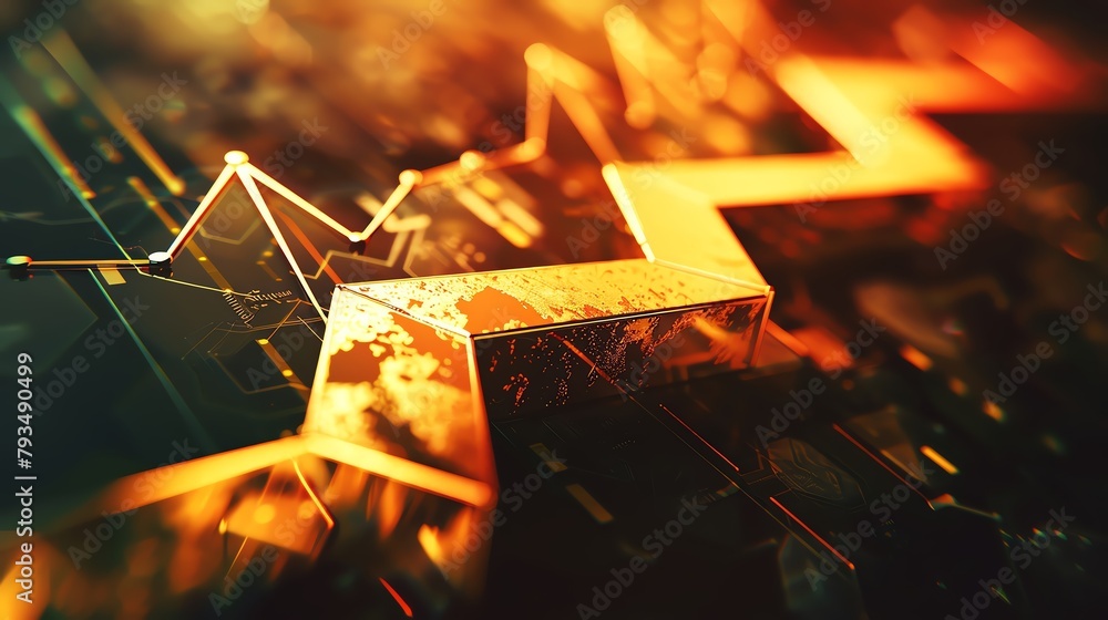 Create an artistic interpretation of a gold arrow chart representing ...