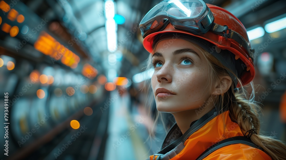 Young Engineer Gazing at Subway Tunnel. Young contemplative female ...