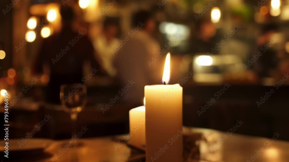 Defocused Dim romantic candles casting a warm glow in a cozy intimate ...
