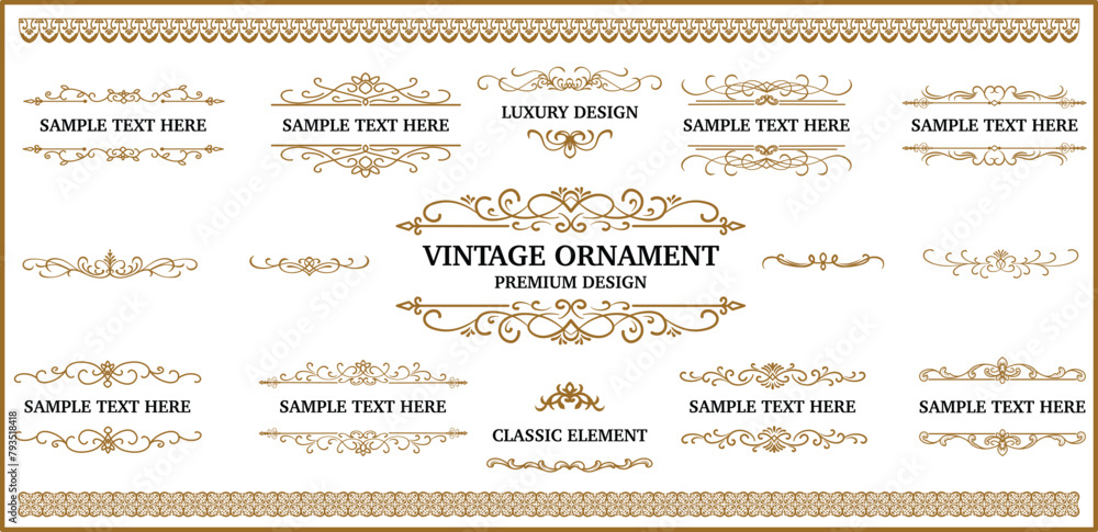 Set of gold vintage frames and borders, decorative ornament, arabesque ...