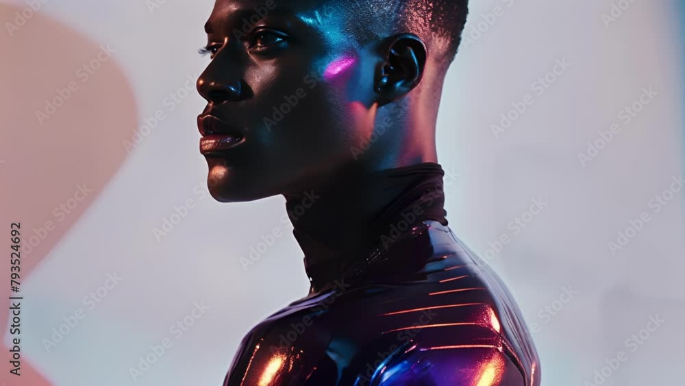 A fierce black man strikes a powerful pose in a sleek formfitting ...