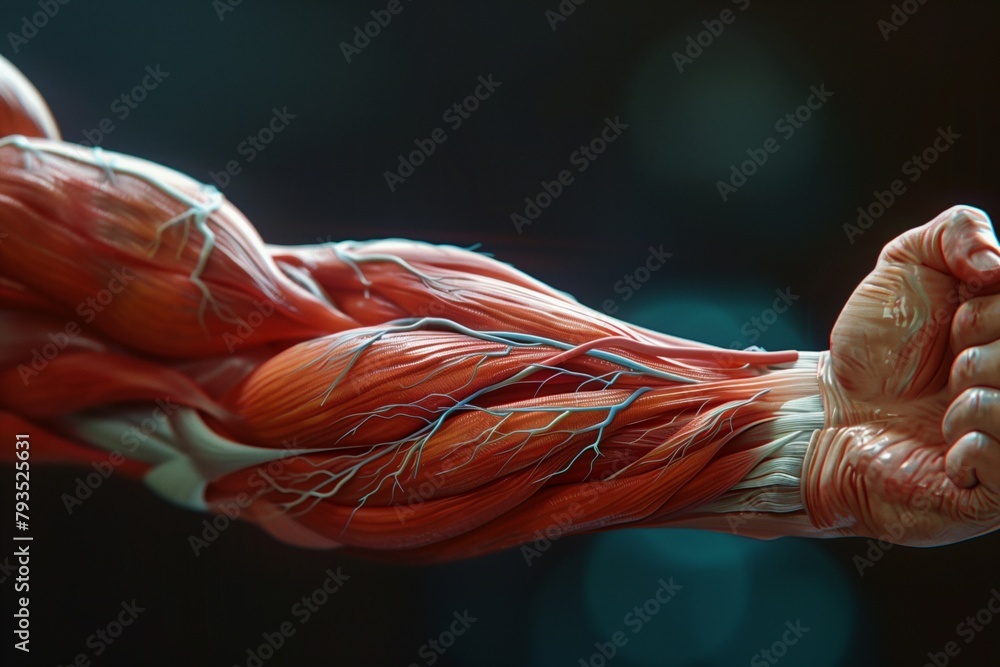 Structure of the arm muscles, anatomy of the veins with ligaments ...