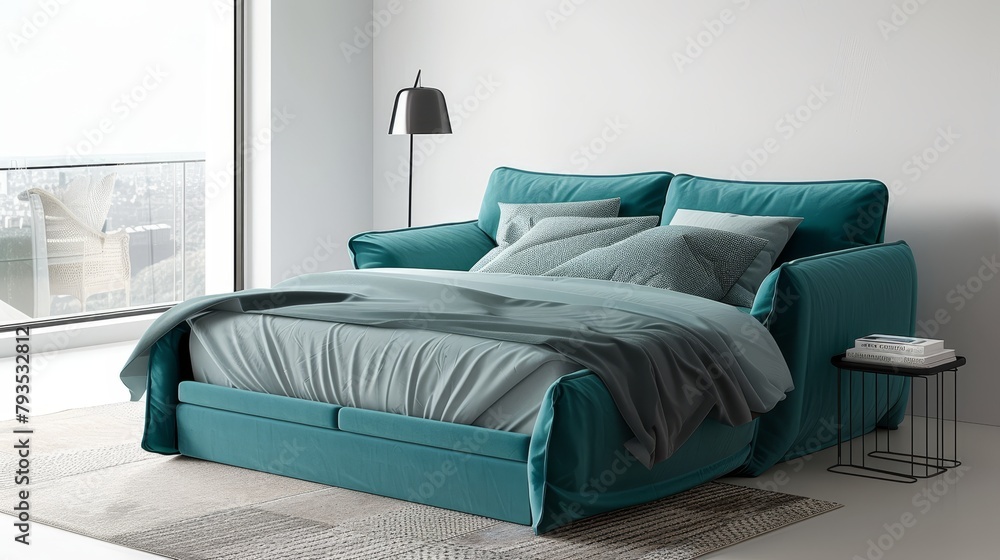 Turquoise sofa bed combining comfort with functionality, designed for ...