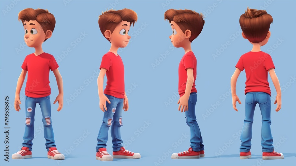 a cartoon hyper-realistic 4k, a full body of a cute young boy, around ...