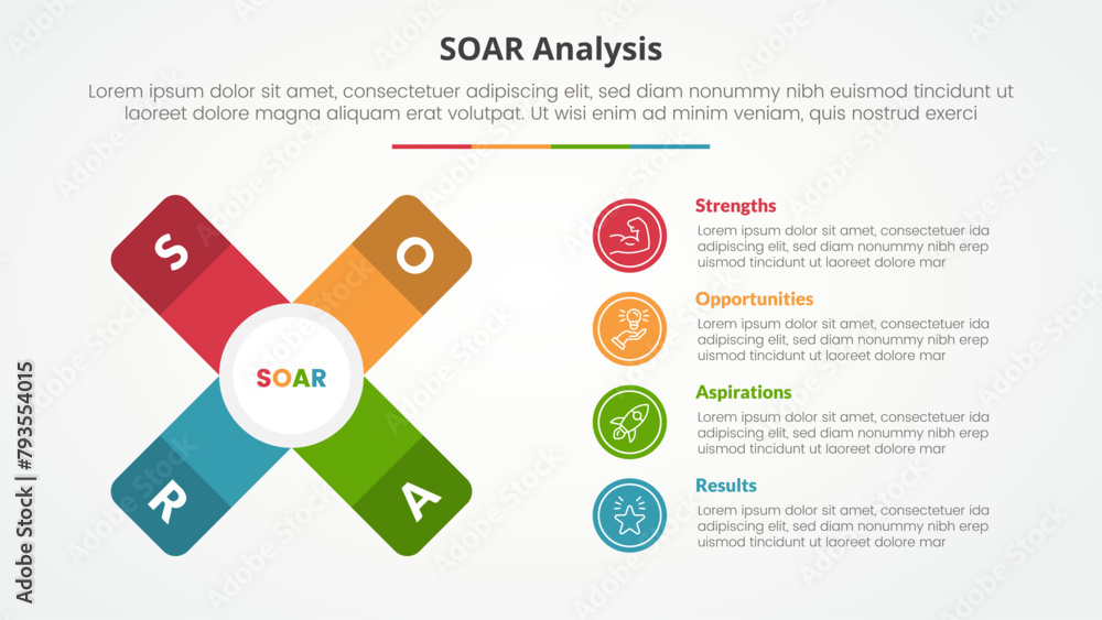 SOAR analysis infographic concept for slide presentation with x cross ...