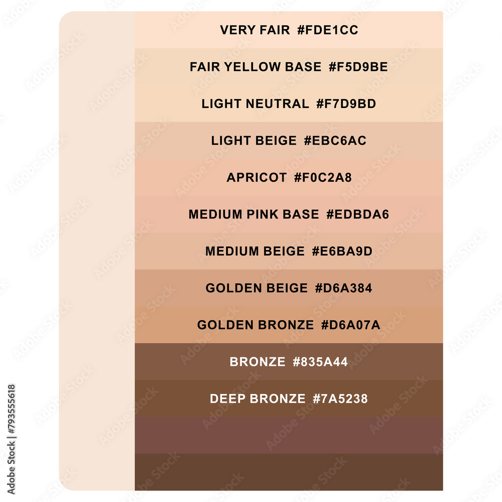 Vetor de Collection Color palette chart, Skin tones. Flat illustration ...
