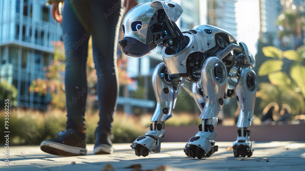 A Person Takes a Stroll with Their Advanced Robotic Pet Dog. Exploring ...