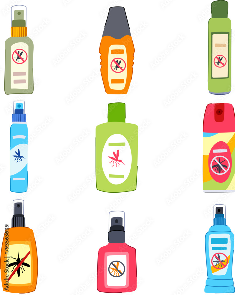 insect repellent set cartoon. fly tick, ant bee, hornet gnat insect ...