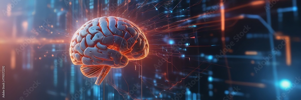 scifi artwork brain. rainbow glowing brain digital art. human brain ...